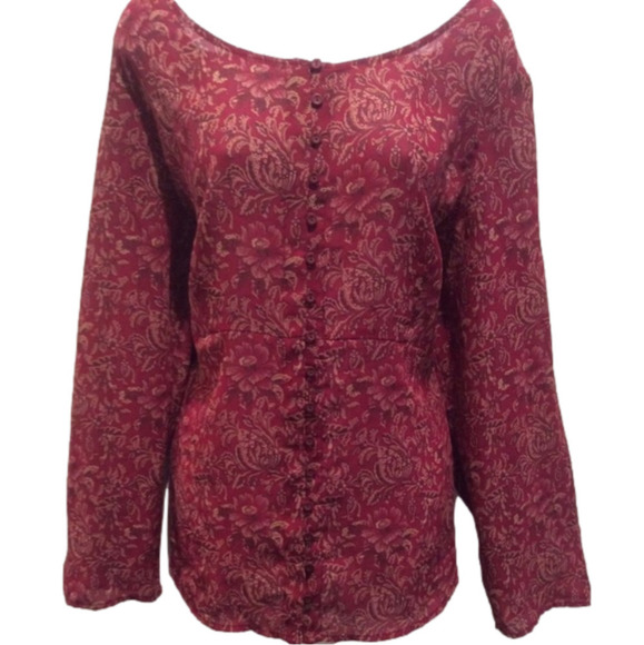 Venezia | Tops | Venezia Deep Red Long Sleeve Floral Blouse 82 | Poshmark